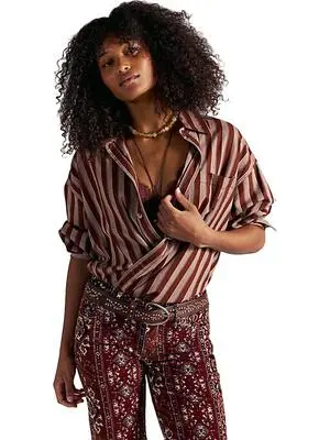 Free People We The Free Freddie Striped Shirt - Espresso Combo