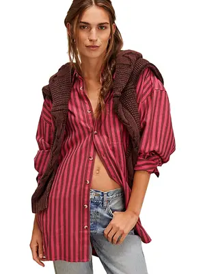 Free People We The Free Freddie Striped Shirt Raspberry Combo
