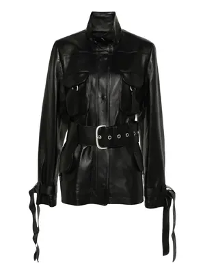 Off-White Co Cargo Belted Leather Jacket - Black