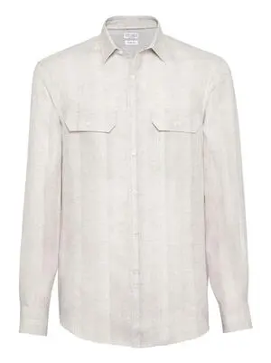 Brunello Cucinelli Striped Linen Shirt - Neutrals