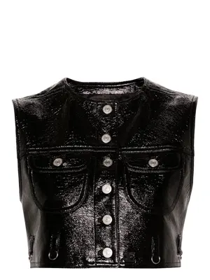 COURREGES Faux-leather Cropped Vest - Black