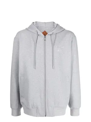 Mcm Logo-embroidered Zip-up Hoodie - Grey