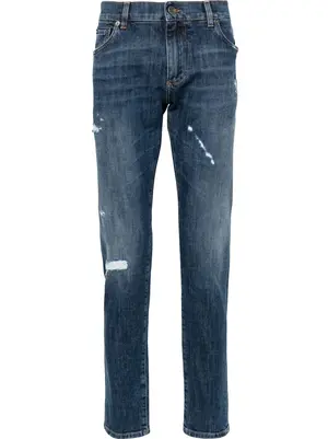 Dolce & Gabbana Ripped-detail Tapered Jeans - Blue
