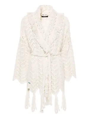 Alanui Chevron-knit Fringed Cardigan - Neutrals