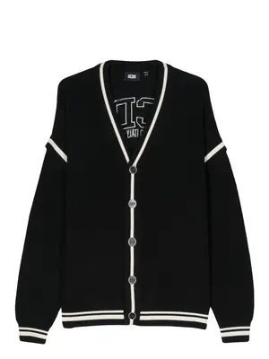 Gcds Logo-embroidered Cotton Cardigan - Black