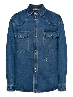 Palm Angels Logo-embroidered Denim Shirt - Blue