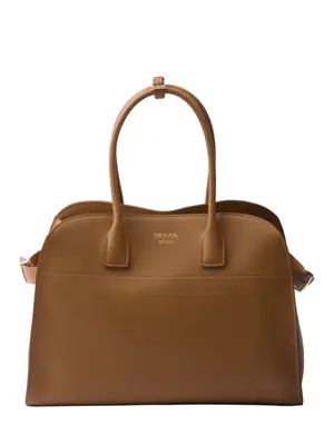 Prada Large Leather Tote Bag With Buckles - Caramel