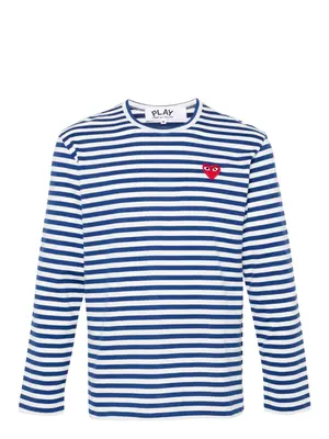 Play Comme Des Garcon Heart-patch Striped T-shirt - Blue