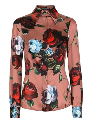 Dolce & Gabbana Floral-print Stretch-silk Shirt - Pink