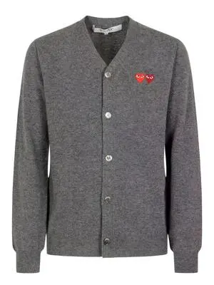 Play Comme Des Garcon Heart-patch Wool Cardigan - Grey