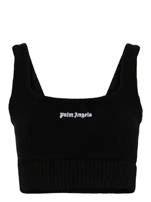 Palm Angels Embroidered Logo Knit Tank Top - Black