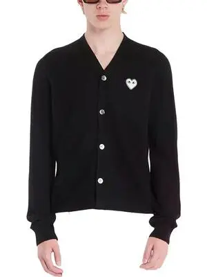 Play Comme Des Garcon Heart-patch Wool Cardigan - Black