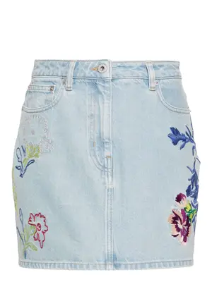 Kenzo Floral-embroidered Denim Mini Skirt - Blue