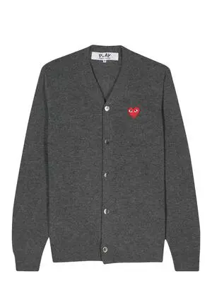 Play Comme Des Garcon Heart-patch Wool Cardigan - Grey