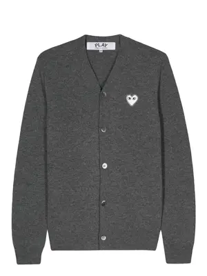 Play Comme Des Garcon Heart-patch Wool Cardigan - Grey