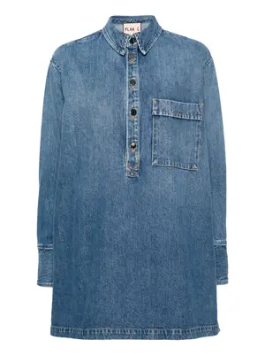 Plan C Side-buttoned Denim Shirt - Blue