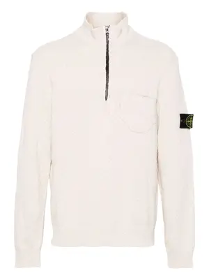 Stone Island Compass Badge Bouclé Jumper - Neutrals