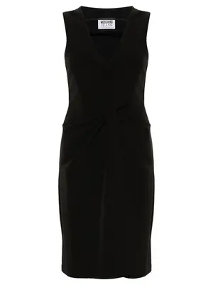 Moschino Gathered V-neck Mini Dress - Black