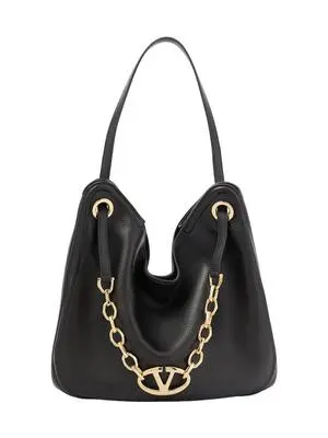 Valentino Garavani VLogo Moon Medium Leather Tote Black