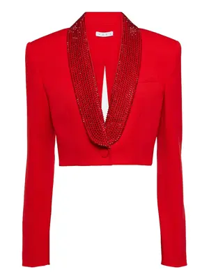 AREA Crystal-embellished Cropped Wool Blazer - Red