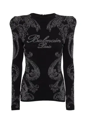 Balmain Logo Paisley Cotton-blend Top - Black