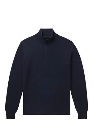 Zegna Oasi Nubuck-trimmed Cashmere Half-zip Sweater - Blue