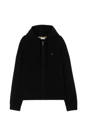 Burberry Cashmere Blend Zip Hoodie With Equestrian Knight Design - Black