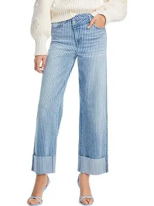Aqua Striped Dad Jeans - Medium Wash