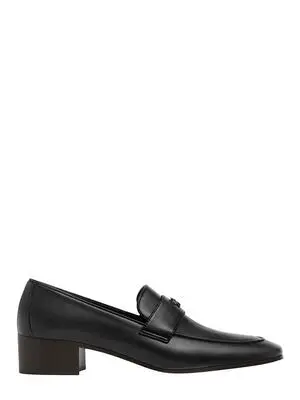 BOUGEOTTE Leather Medallion Heeled Loafers Black