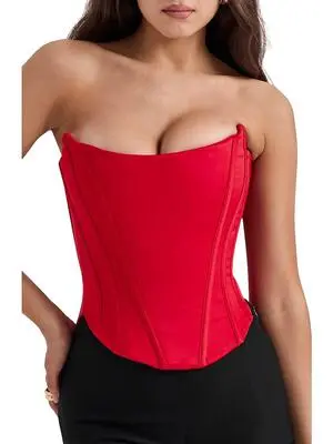House Of Cb Genevieve Strapless Satin Corset Top - Salsa