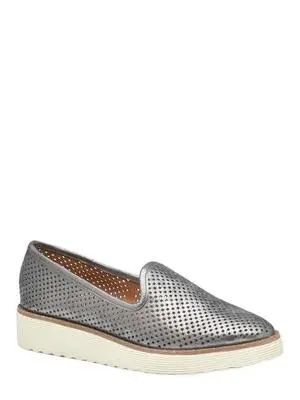 Johnston & Murphy Mitzi Perforated Venetian Loafer - Pewter Italian Metallic