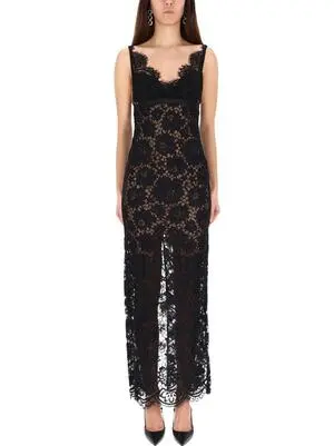 SELF-PORTRAIT Long Lace Dress - Black