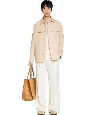 Sandro Buttoned Oversized Shirt Beige