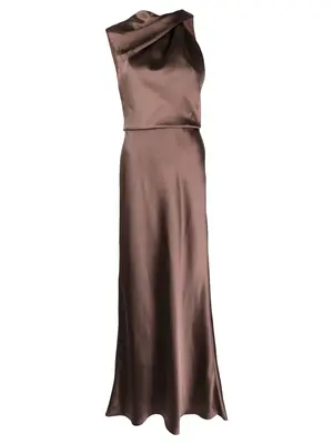 Amsale Asymmetric Draped Gown - Brown