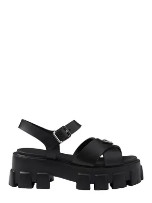 Prada Triangle-logo Platform Sandals - Black