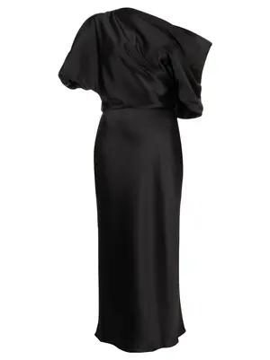 Amsale Off-shoulder Draped Midi Dress - Black