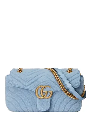 Gucci GG Marmont Medium Shoulder Bag Light Blue Shearling