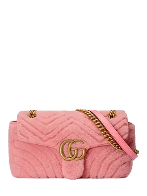 Gucci GG Marmont Medium Shoulder Bag Pink Shearling