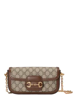 Gucci Gucci Horsebit 1955 Medium Shoulder Bag Beige And Ebony Canvas