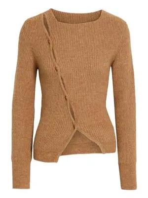 Jacquemus Pau Asymmetric Ribbed-knit Cardigan - Camel