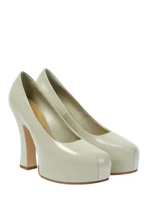 Burberry 130 Leather Platform Pumps - Neutrals