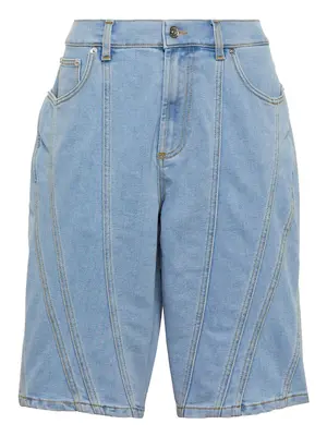 MUGLER Spiral Wide-leg Denim Shorts - Blue