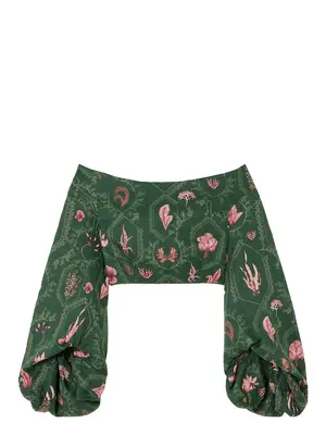 Agua Bendita Duria Floral-print Linen Top - Green