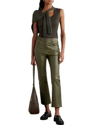 JOSEPH Joseph Duke Cropped Flare Leather Pants Black