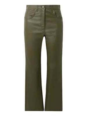 JOSEPH Duke Cropped Leather Flared Pants - Green