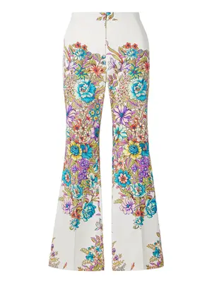 Etro Floral-print Cotton-blend Crepe Flared Pants - Multi