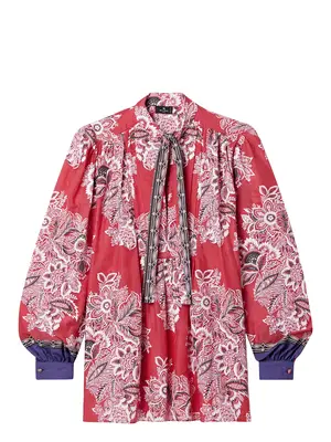 Etro Pintucked Floral-print Cotton And Silk-blend Voile Blouse - Pink