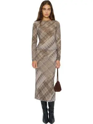 REFORMATION Iris Knit Skirt Taupe Plaid