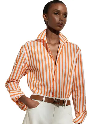 Ralph Lauren Relaxed Fit Striped Shirt - Bright Orange/white