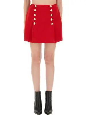 Balmain Wool Mini Skirt - Red